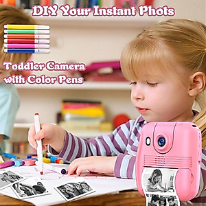 Kids Camera Instant Print, 1080P Digital Camera for Kids with Flip Lens Selfie, Ideal Toys Gifts for Girls Boys Aged 4-12 for Christmas Birthday Holiday (Pink)