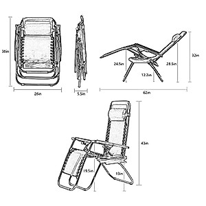 Zero Gravity Chairs Patio Chair Set of 1 Outdoor Adjustable Dining Reclining Folding Chairs for Deck Patio Beach Yard with Pillow and Cup Holder,Black