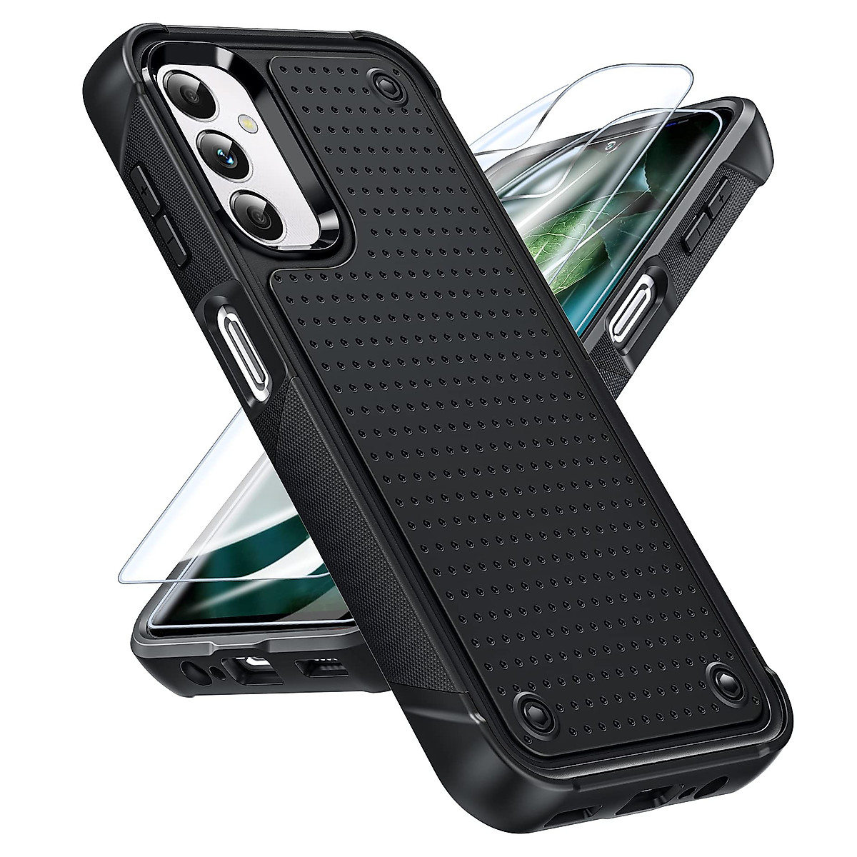 LeYi for Samsung Galaxy A14-5G Case: Samsung A14 Case with [2 Pack] Screen Protectors, Shockproof Dual Layer Protective Hard PC Textured Back & Soft Bumper Cell Case Cover for Galaxy A14 5G, Black