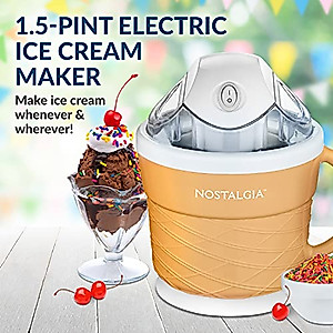 Nostalgia Electric Ice Cream Maker - Old Fashioned Soft Serve Ice Cream Machine Makes Frozen Yogurt or Gelato in Minutes - Fun Kitchen Appliance - Modern Style - Tan - 1.5 Quart