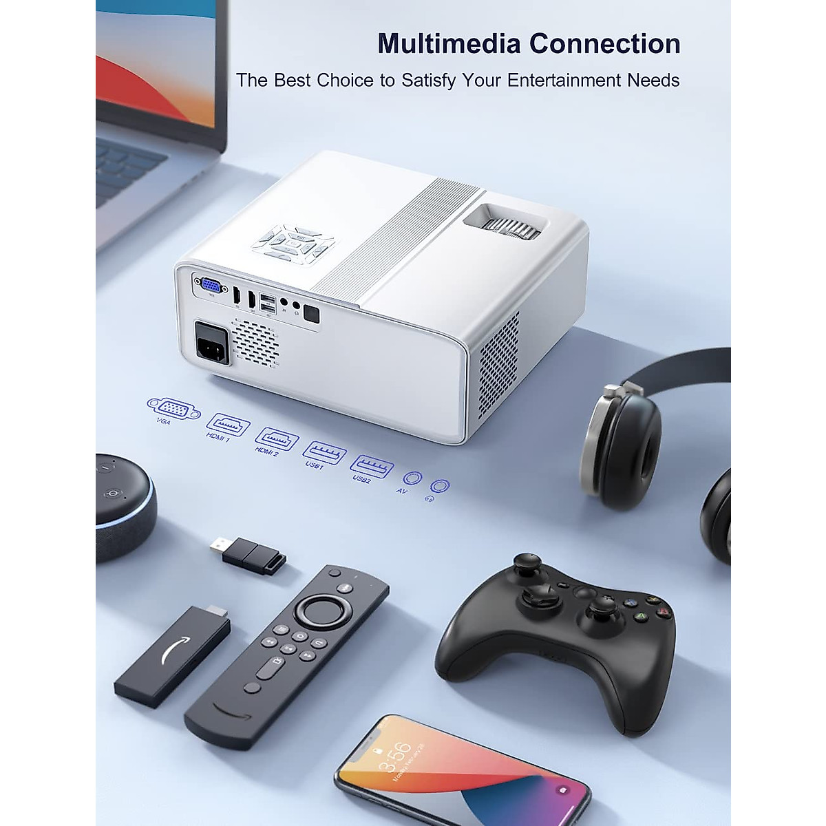 5G WiFi Bluetooth Projector, WiMiUS W7 Newest Native 1080P Projector 4K Supported,460 ANSI Lumens,Portable,4P/4D Keystone,Zoom,300"Display,Outdoor Movie Projector Compatible with TV Stick/Phone/Laptop