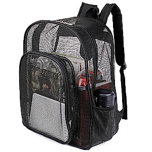 Mesh Backpack Heavy Duty See Through Mesh Backpacks for Swimming, Outdoor Sports (Black)