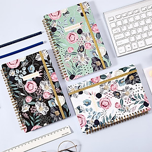 Spiral Notebook - 3 Pack A5 Lined Notebook, Spiral Journal for Women, 5.7" x 8.4", 160 Pages, College Ruled Writing Notebook with Back Pocket, 100gsm Paper, Elastic Closure for Office & School