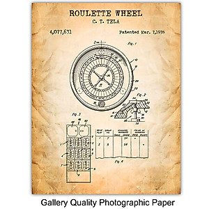 Las Vegas Gambling Patent Art Prints Vintage Wall Art Poster Set - Chic Rustic Home Decor for Game Room, Office, Man Cave - Gift for Poker, Roulette, Blackjack, Slot Machine Fans, 8x10 Photo Unframed