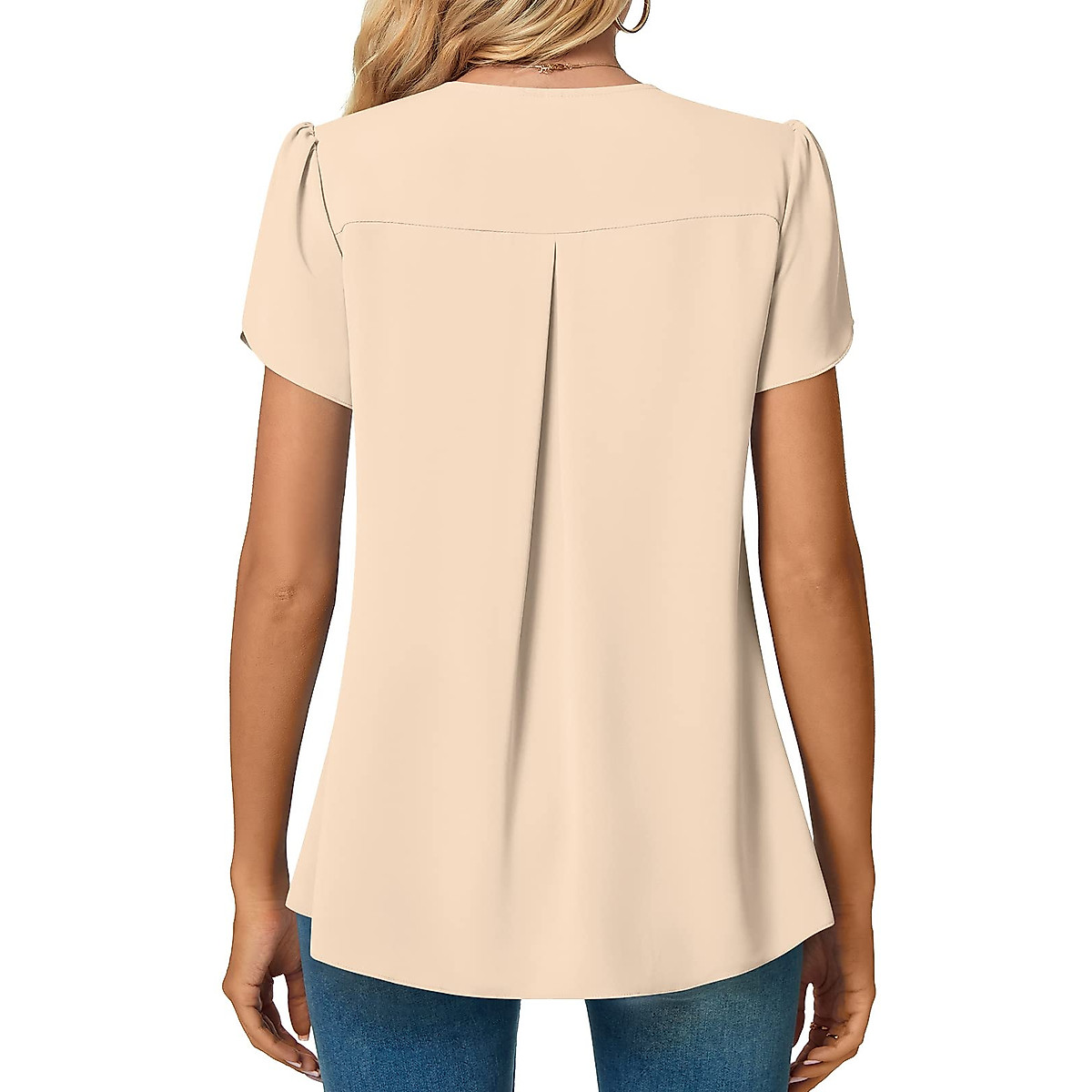 Anyally Women's Summer Spring Dressy Casual Chiffon Blouses Short Sleeve Tunic Tops for Leggings T-Shirts, XL Khaki