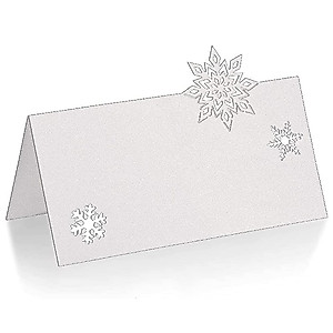 UUYYEO 48 Pcs Snowflake Table Cards Christmas Party Place Cards Wedding Seating Cards Tabletop Name Tags Table Setting Cards Food Buffet Labels