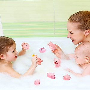 18 Pcs Rubber Pig Bath Toys Cute Rubber Piggy Bath Toy Tiny Pig Bathtub Toys Mini Pink Pigs Preschool Bath Toys Float Squeak Toys Birthday Gift for Shower Pool Beach Party Decorations