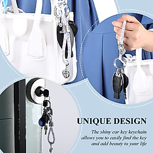 Crystal Car Keychain Bling Keychain Accessories Glitter KeyRing Strap with Heart Charm Key Decorations for Women Auto (Silver)