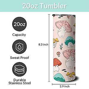 20 oz Mushroom Skinny Tumblers with Lid and Straw, Mushroom Stainless Steel Vacuum Insulated Travel Coffee Mug Cup Water Bottle, Mushroom Decor Stuff Accessories, Gifts for Women Girls Mushroom Lover