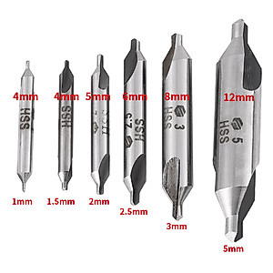 6pcs 1/1.5/2/2.5/3/5mm 60 Degree Triton Stainless HSS Center Drill Bit Set Lathe Mill Combined Centre Drill Countersink for Metal