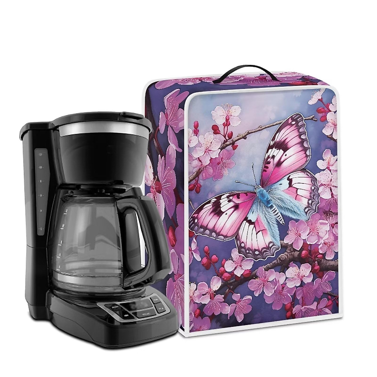 Flashideas Pink Butterfly Coffee Machine Dust Cover Dust Protection Coffee Maker Appliance Cover for Kitche with Top Handle Home Kitchen Decor Tabletop Decorations Gifts for Friends