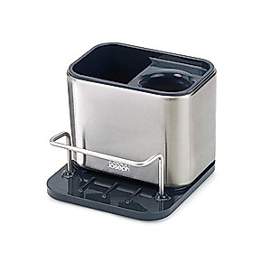 Joseph Joseph Surface Sink Caddy Stainless Steel Sponge Holder Organizer Tidy Drains Water for Kitchen, Small, Silver