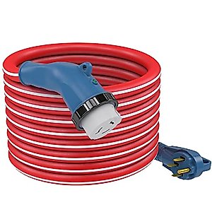 50 Amp 25 FT RV/Generator Cord with 135 Degree Locking Connector, NEMA 14-50P to SS2-50R with LED Power Indicator, ETL Listed, for RV, Camper, and Generator to House, Come with Storage Kit
