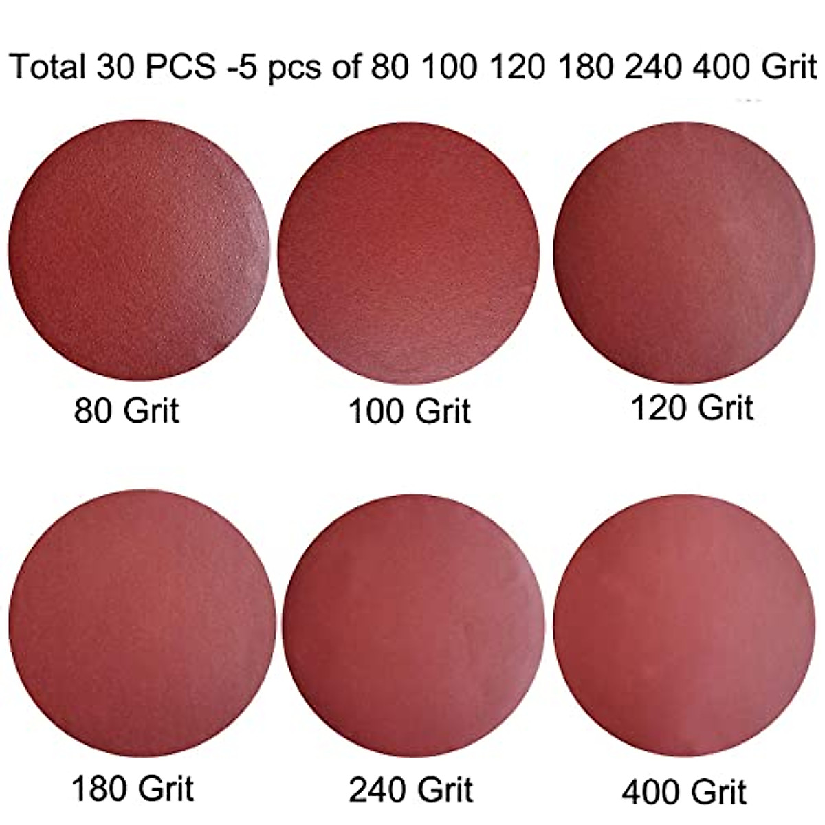 30 PCS 8-Inch NO-Hole PSA Aluminum Oxide Sanding Disc, Self Stick(5 Each of 80 100 120 180 240 400)