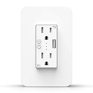 Smart WiFi Wall Outlet Plug, WiFi Wall Socket Duplex Receptacle, 15 Amp with 2 Independent Control, Compatible with Amazon Alexa and Google Home