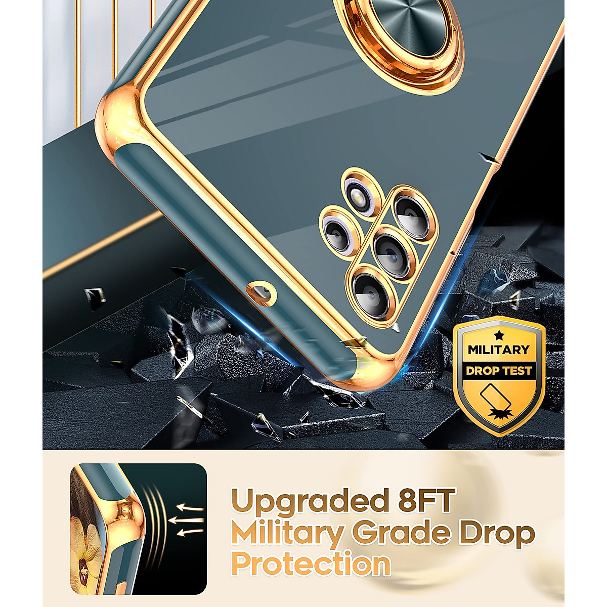 LeYi for Samsung Galaxy A32 5G Case with Tempered Glass Screen Protector [2 Pack] 360° Rotatable Ring Holder Magnetic Kickstand, Plating Rose Gold Edge Protective Case, Grey