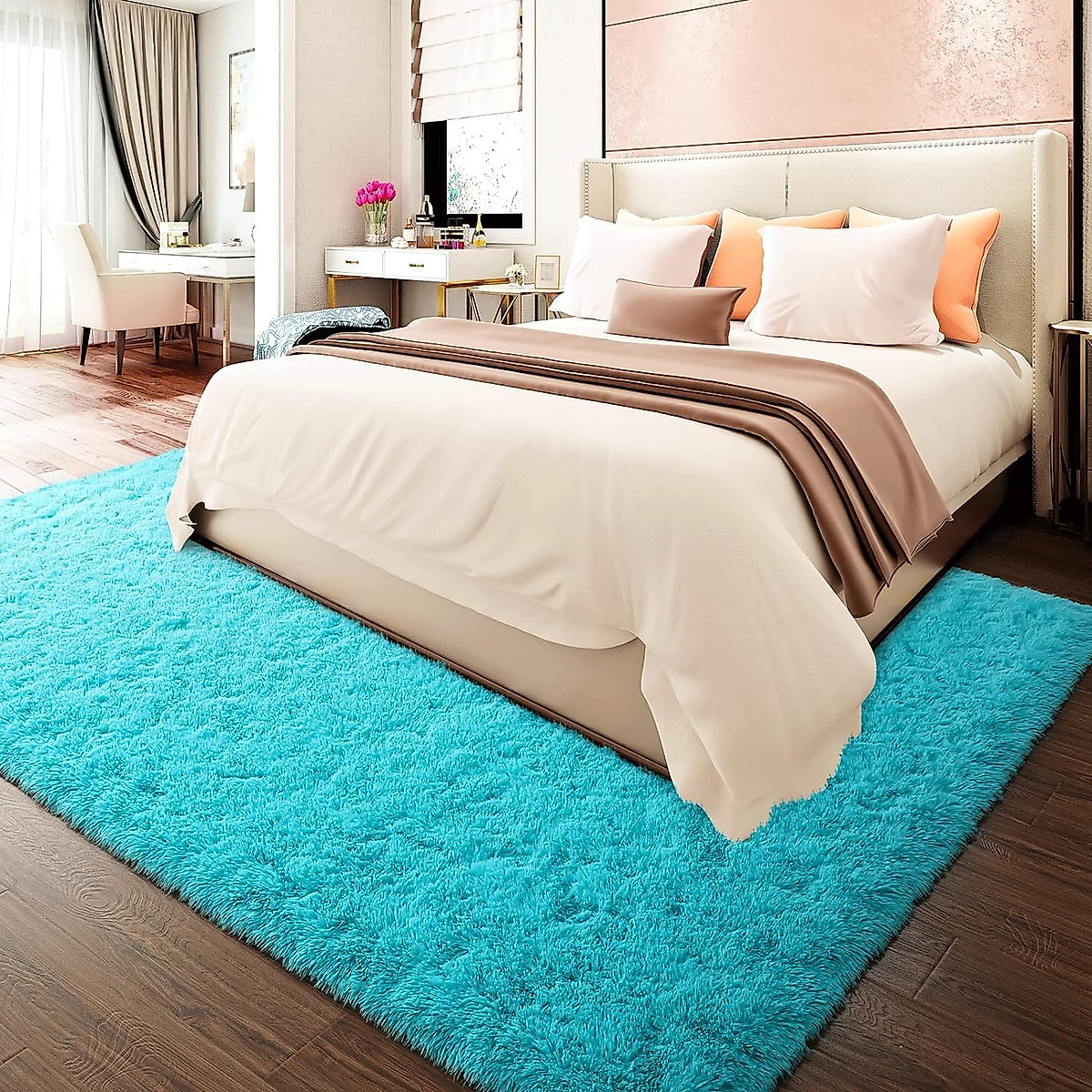 Merelax Soft Modern Indoor Large Shaggy Rug for Livingroom Bedroom Dorm Kids Room Home Decorative, Non-Slip Plush Fluffy Furry Fur Area Rugs Comfy Nursery Accent Floor Carpet 8x10 Feet, Teal Blue