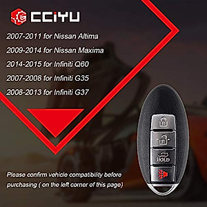 cciyu X 1 Flip Key Fob with Key Blade 4 buttons Replacement for 07 08 09 10 11 12 13 14 15 for Nissan Altima Maxima for Infiniti Q60 G35 G37 G25 Series with FCC KR55WK48903