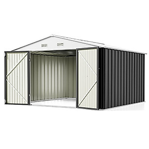 Greesum Outdoor Storage Shed 10 x 10 ft. Utility Tool Shed Metal Storage Garden Shed with Door & Lock for Patio Storage, Gray