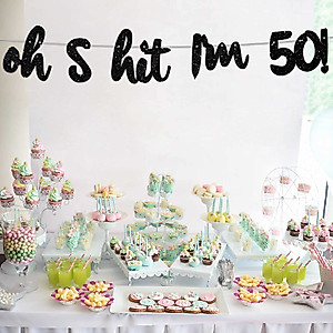 Oh I’m 50! Banner Backdrop Glitter Black Hallo Fifty Cheers to 50 Years Old Theme Decor for Man Woman Happy 50th Birthday Party Photo Studio Prop Flag Decorations Favors Supplies