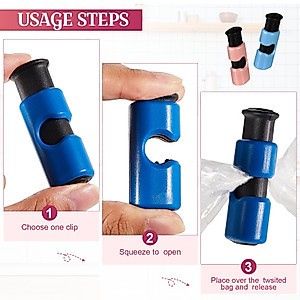 Layhit 32 Pcs Squeeze and Lock Bread Bag Clips Plastic Reusable Closure French Fry Bag Clips Non Slip Grip for Snack Frozen Food Fruit Storage, 2.3 Inch