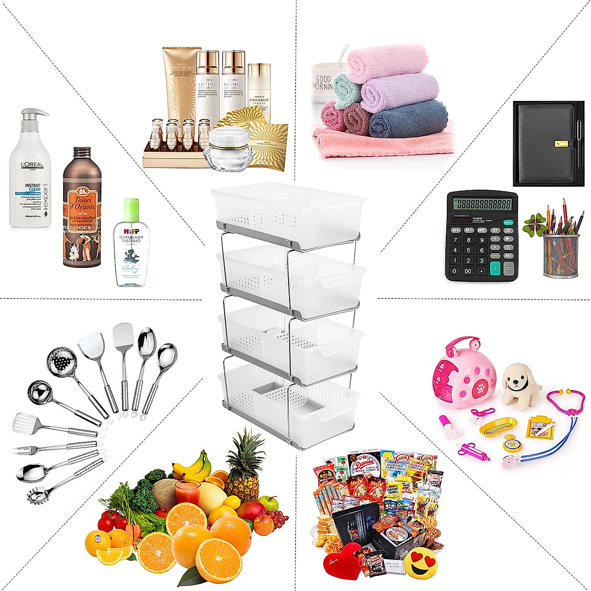 JRing 4-Tier Under Sink Organizer, Kitchen/Bathroom Cabinet Organizer Removable Storage Baskets with Dividers Multi-purpose Pull Out Home Organizers