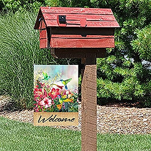 Hummingbird Garden Flag Spring Hibiscus Flower Summer Garden Flags 12x18 Double Sided Welcome Flag Home Outdoor Patio Yard Lawn Decor