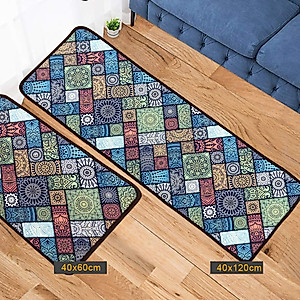 LEEBEI Kitchen Rugs Floor Mat Kitchen Mats Set Non-Slip Washable,Indoor Doormats Area Rugs for Kitchen Bedroom Bathroom Carpet (15.7×23.6 inch +15.7×47.2 inch, New-Bosi)