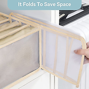 HIPTIS Wardrobe Clothes Organizer, 4PCS Closet Drawer Organizer for Closet, Mesh Clothes Storage Organizer 7Grids for Thin Jeans, T-shirts, Underwear, Socks, Scarves, Leggings, Skirts 2L+2M