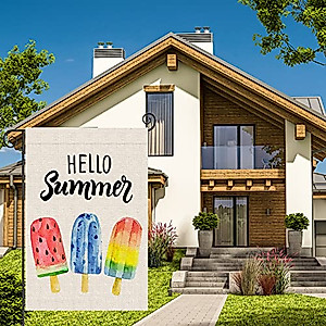 Roberly Hello Summer Garden Flag Double Sided Popsicles Ice Cream Red Blue Rainbow Vertical Banner for Outdoor Yard Summer Decorations Gifts(12.5" x 18")