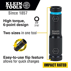 Klein Tools 66077 Impact Driver Flip Socket, 7/16- and 3/8-Inch Sizes, Use with Klein Tools Compact Impact Wrenches BAT20CW, BAT20CW1