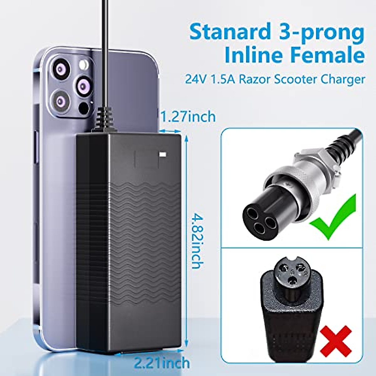 VHBW Charger Replacement for Razor Electric Scooter Compatible with Razor E100 MX350 E125 E150 E200, I750, I1000, Mongoose M750, X-Treme X-600, Schwinn S600 S1000 ST1000 Stealth X1000