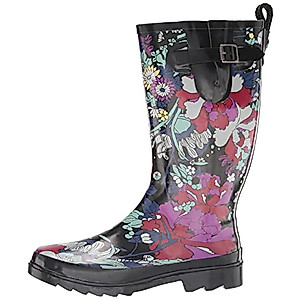 Sakroots Women's Rhythm Rain Boot, Black Flower Power, 8