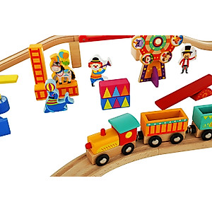 Wooden Train Set Toy Magnetic Trains Cars & Accessories for Toddlers & Kids 3+ Circus Train Set
