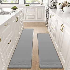 DEXI Kitchen Rugs Anti Fatigue Cushioned Comfort Standing Mats 2 Pieces Set Waterproof Runner Mats Easy to Clean 17"x59"+17"x79" Grey