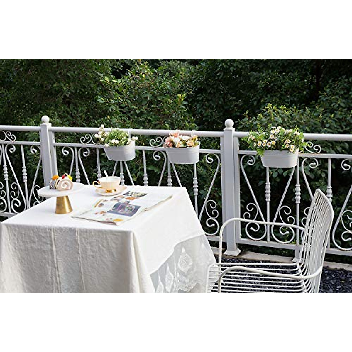 Dahey Metal Iron Hanging Flower Pots for Railing Fence Hanging Bucket Pots Countryside Style Window Flower Plant Holder with Detachable Hooks Home Decor,White,3 Pcs