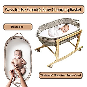 Baby Changing Basket - Moses Basket Changing Table Topper and Thick Foam Pad with Removable Cotton Mattress Cover, 100% Cotton Boho Nursery Decor with Storage Bag (BBYCHGBSKT01)