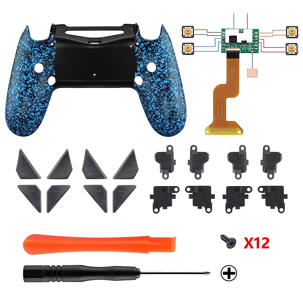 eXtremeRate Textured Blue Dawn Programable Remap Kit for PS4 Controller with Upgrade Board & Redesigned Back Shell & 4 Back Buttons - Compatible with JDM-040/050/055 - Controller NOT Included