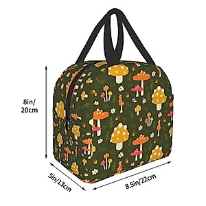 Pubnico Cute mushroom and leaves Lunch Box, Bento Box Insulated Lunch Boxes Reusable Waterproof Lunch Bag With Front Pocket For Office Picnic Hiking Beach