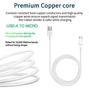 Rahhaze 5 Ft Micro USB Charging Cord Fit for Simplehuman Mirror 5" 8" Round Lighted Makeup Mirror Charger Adapter - White