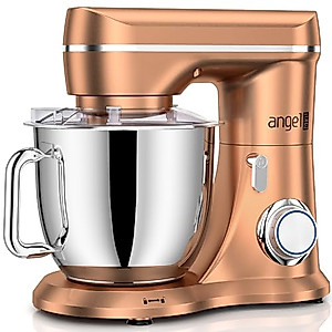 Mini Angel Stand Mixer,10-Speed Kitchen Electric Mixer,Tilt-Head Food Mixer with Dough Hook, Wire Whisk, Flat Beater, Stainless Steel Bowl (5.5QT, Yellow)