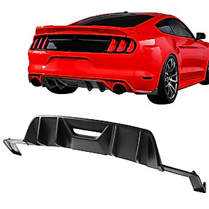Rear Diffuser Compatible with 15-17 Ford Mustang HN Style 4 Fins Bumper Lip PP Black by IKON MOTORSPORTS