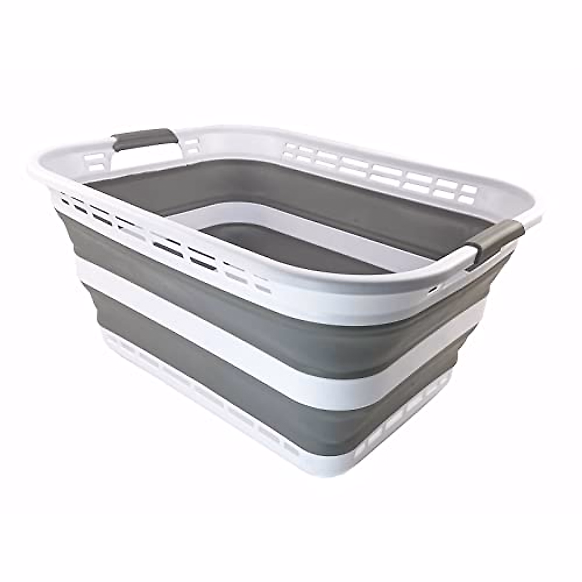 SAMMART 42L (11 Galloons) Collapsible Plastic Laundry Basket - Foldable Pop Up Storage Container/Organizer - Portable Washing Tub - Space Saving Hamper/Basket [BPA Free] (White/Grey)