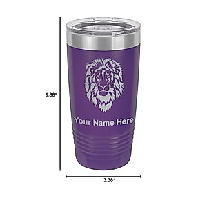 LaserGram 20oz Vacuum Insulated Tumbler Mug, Lion Head, Personalized Engraving Included (Dark Purple)