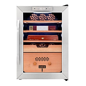 Schmécké 300 Cigar Cooler Humidor with 3 in 1 Precise Cooling, Heating & Humidity Control, Stainless Steel Trim Finish Cabinet, Spanish Cedar Wood Shelves and Drawer with Built in Digital Hygrometer