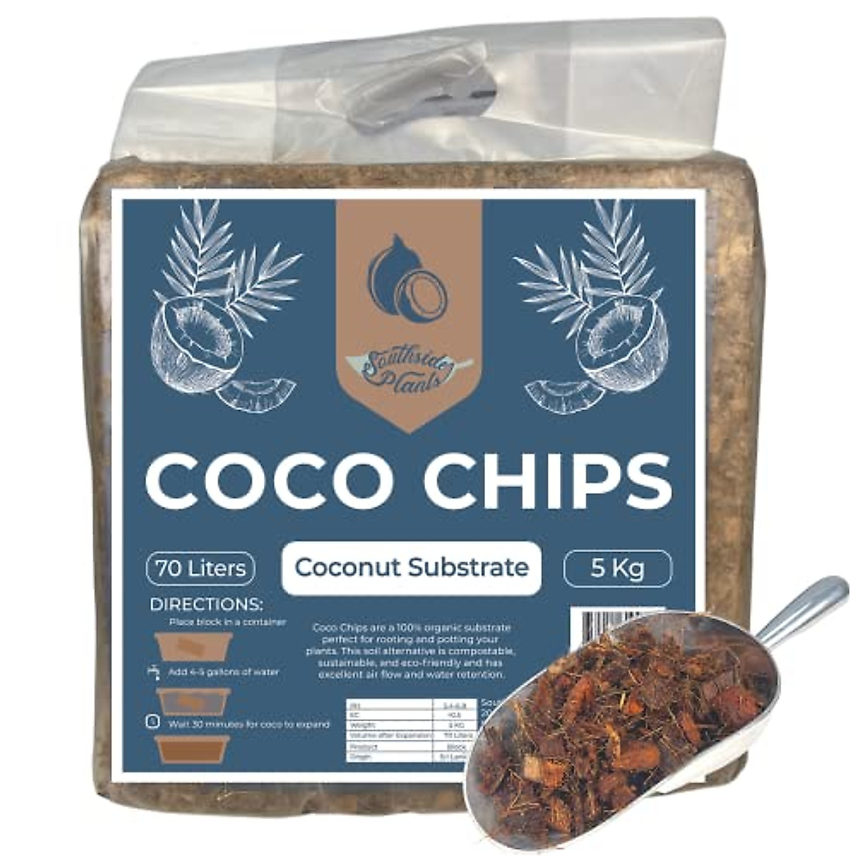Southside Plants Coco Chip Medium Coconut Substrate for Garden Potting Soil - 100% Organic & Eco-Friendly 11 lb Brick for Indoor & Outdoor Flowers Plants Growth – 5 Kg