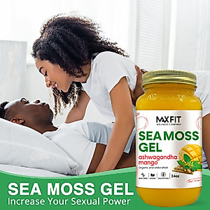 Sea Moss Gel Organic Ashwagandha Mango (25 Flavors) 24oz Wildсrafted Gold Sea Moss Gel from Saint Lucia | 92 Vitamins and Minerals | Pure Raw+Non-GMO