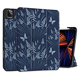 MEEgoodo for iPad Pro M2 12.9 Case 6th/5th/4th/3rd Generation 2022 2021 2020 2018 with Pencil Holder, Tablet Cover with Soft TPU Back Shell, Vintage Floral