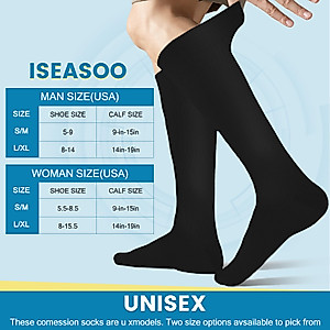 Iseasoo 3 Pairs Copper Compression Socks for Women&Men Circulation-Best for Running,Nursing,Hiking,Flight&Travel(L/XL)