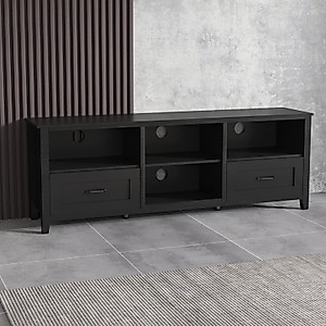 Tiokop 70.08" 60",Large Class TV Stand, Modern Entertainment Center with with 2 Drawers and 4 Storage Compartment,Wood Cabinet Media Console for Living Room,Bedroom,Black